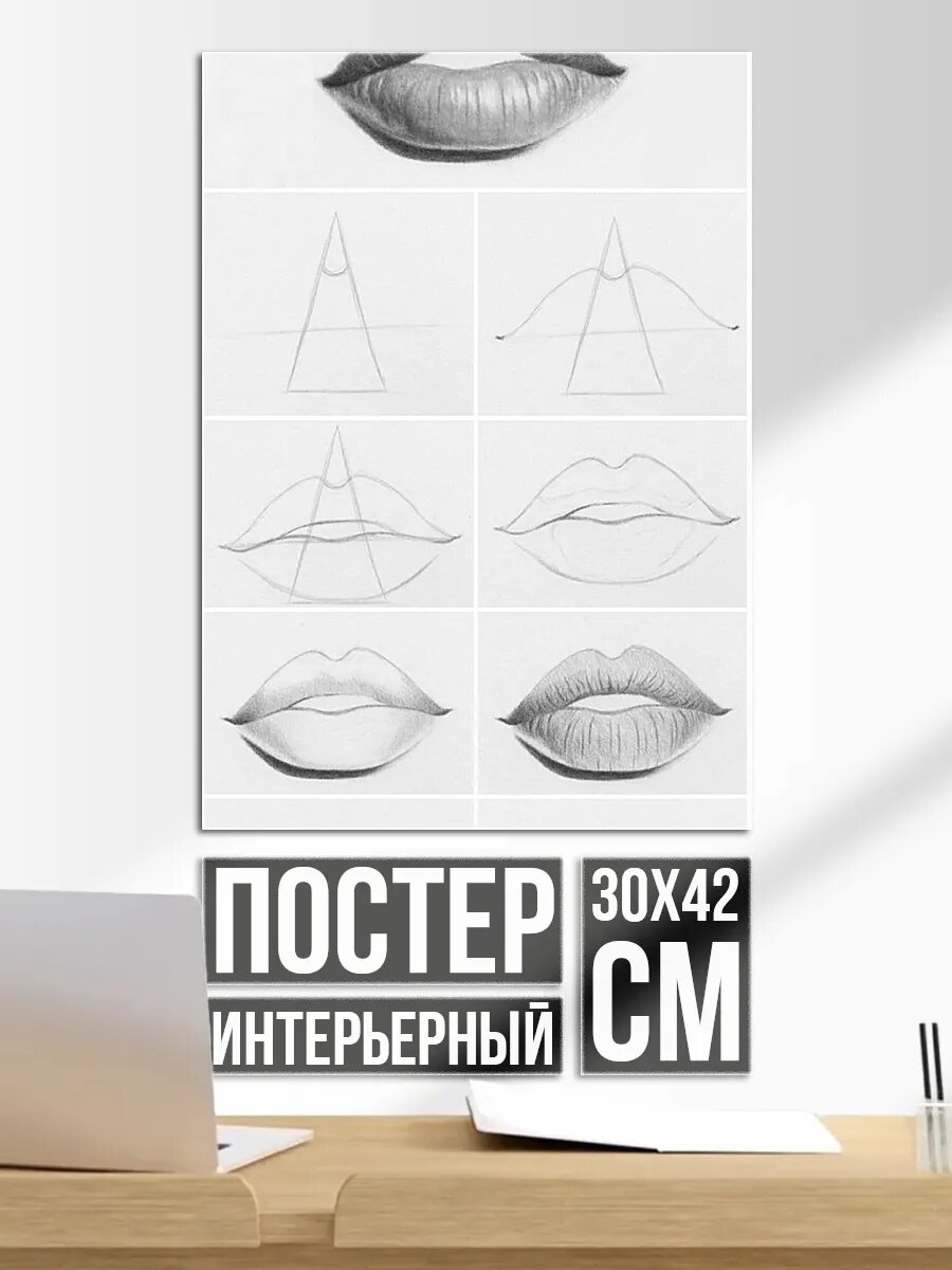 Плакат постер Уроки рисования губ