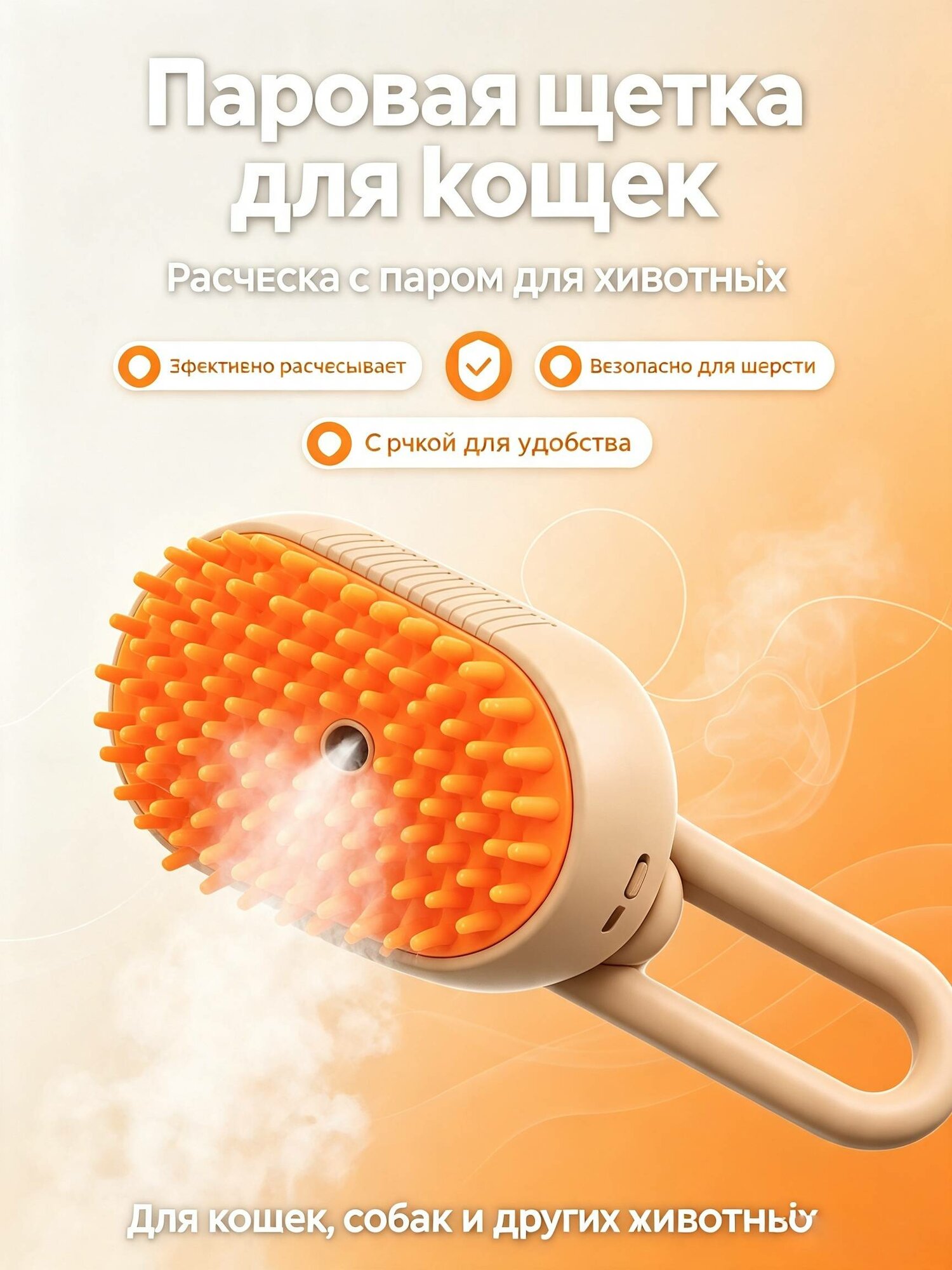 Паровая щетка для кошек с ручкой; пластик расческа с паром для собак и других животных