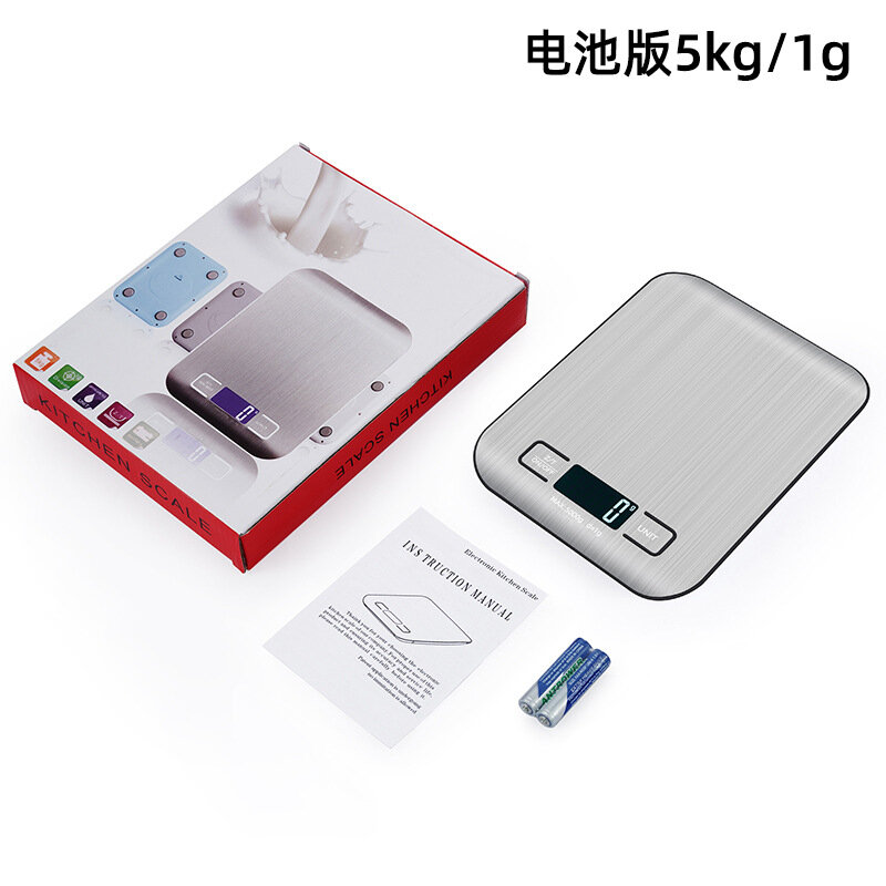 Черный пластик и металл точный цифровой кухонный весы 5кг/1г с USB зарядкой для выпечки
