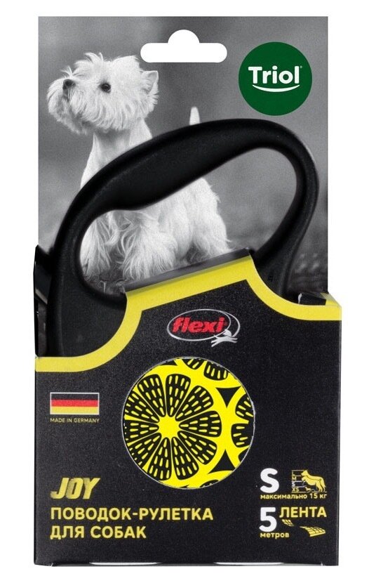 Поводок для собак Triol Flexi Joy Lemon S рулетка лента 5м до 15кг
