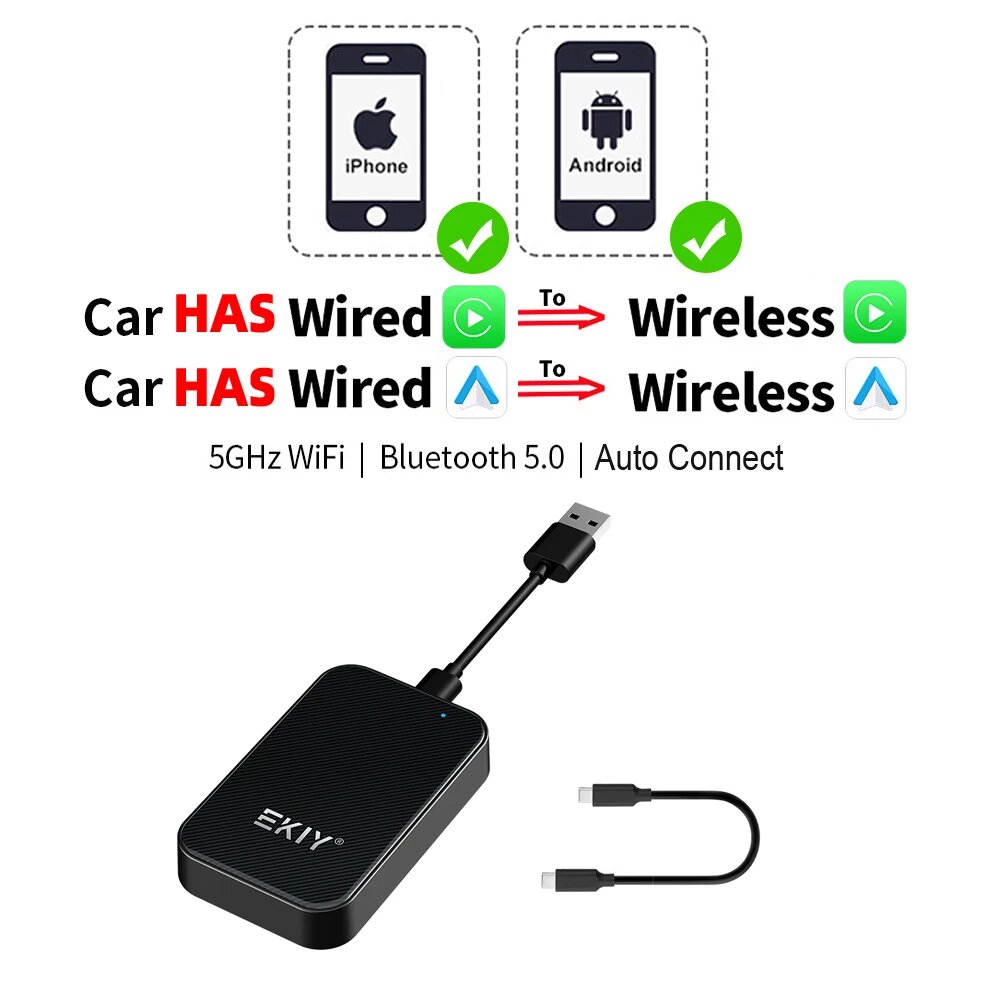 EKIY 2in1 Wireless A2A CarPlay Smart Ai Box Android Auto адаптер CarPlay Dongle для EC13-E