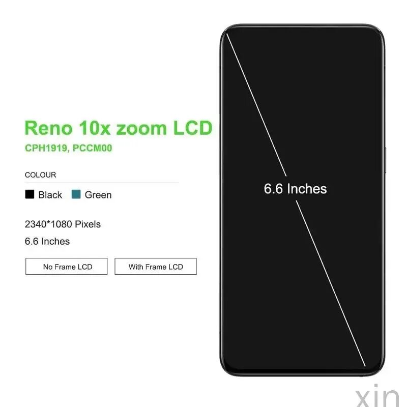 Дюймовый ЖКэкран с рамкой, сенсорная панель управления для Oppo Reno CPH1919, дисплей без следов отпечатков, черный, премиум TFT LCDматрица с 10кратным зумом