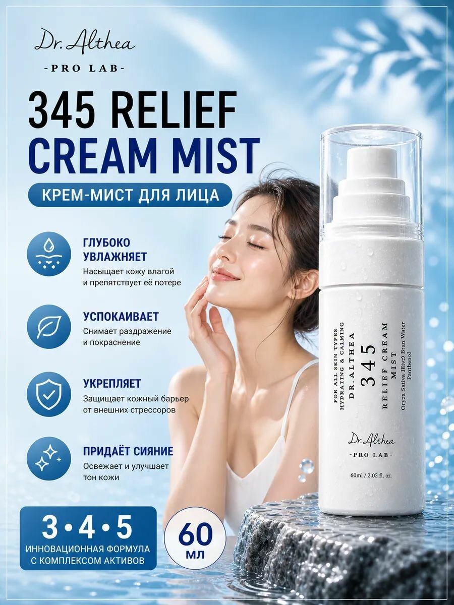 Мист для лица Dr. Althea 345 Relief Cream Mist (60 мл) для восстановления и увлажнения кожи