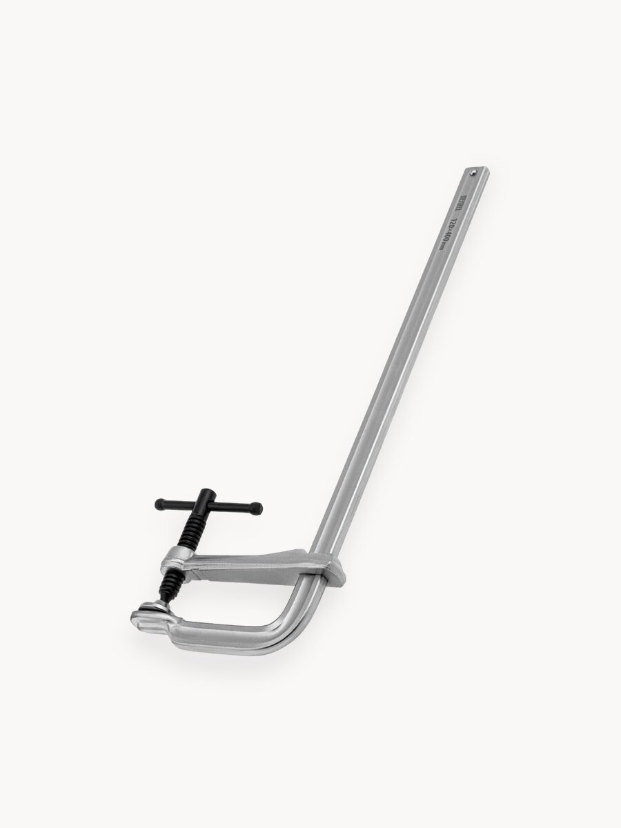 Струбцина F-образная Denzel, 120 x 400 мм, универсальная стальная, усиленный профиль и винтовой зажим, для сварки, 20478