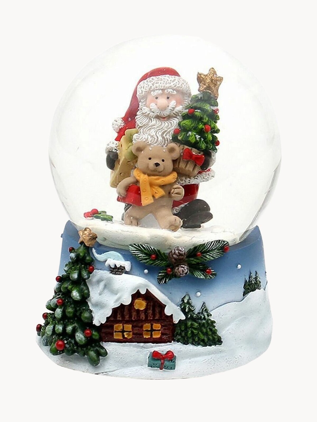 Снежный шар санта С ёлочкой И мишкой, полистоун, стекло, 9 см, Sigro 50-1865-2