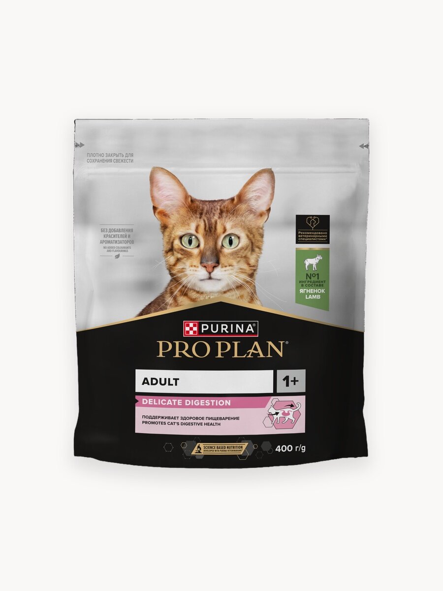 Сухой корм PRO PLAN® DELICATE DIGESTION для кошек для чувствительного пищеварения с ягненком, 400 г