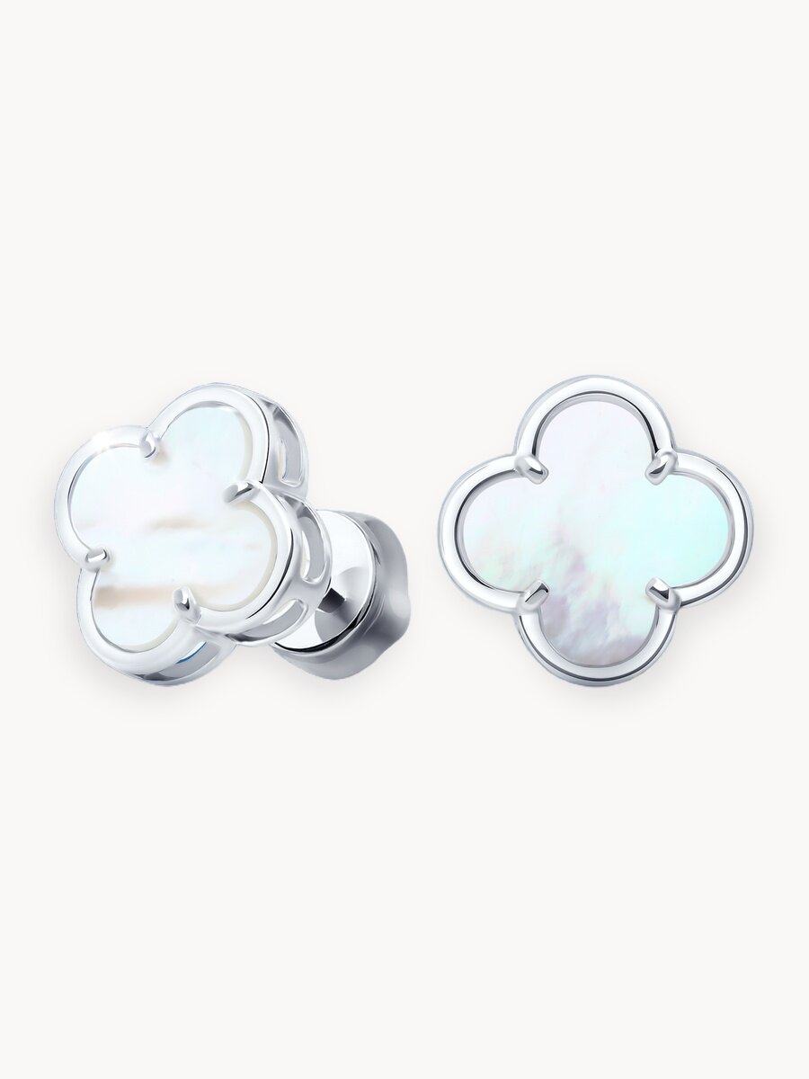 Серьги пусеты, серебро, 925 проба, родирование, перламутр