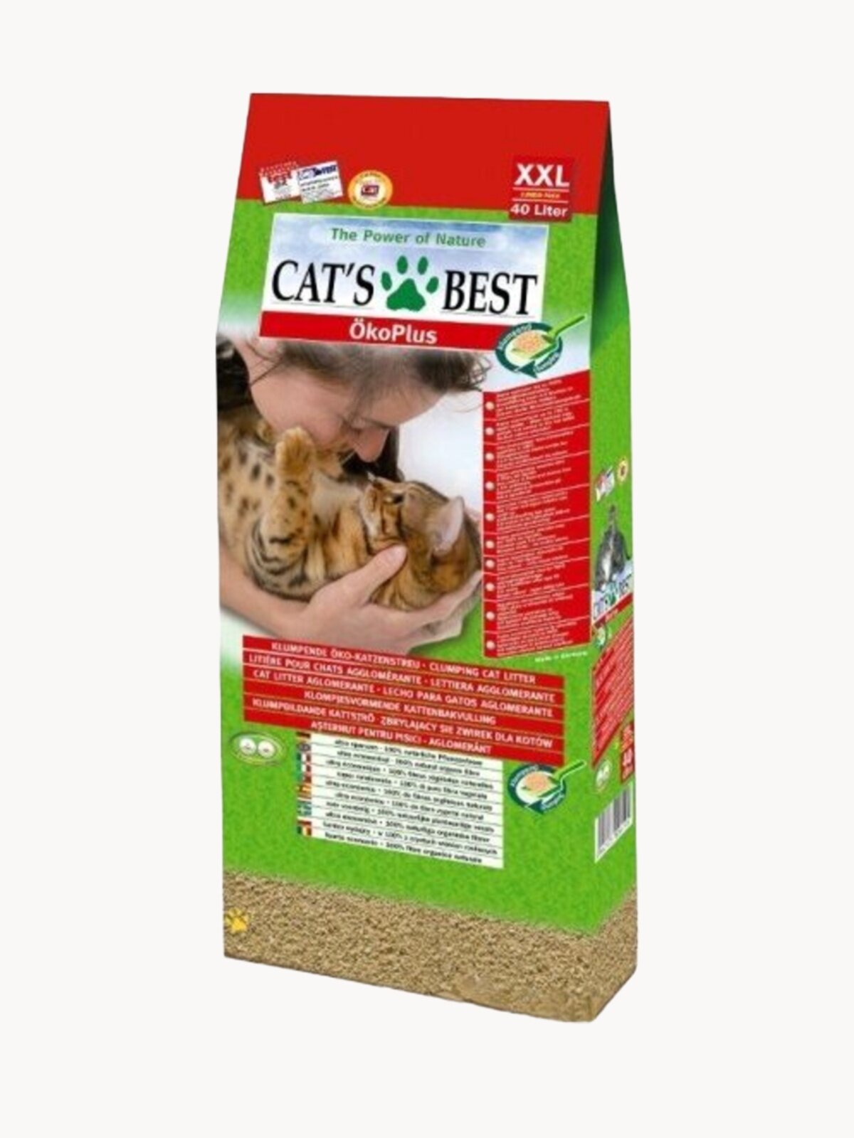 Наполнитель для кошачьих туалетов Cat's Best Original (Eko plus) древесный, комкующийся, 40 л (17,2кг)