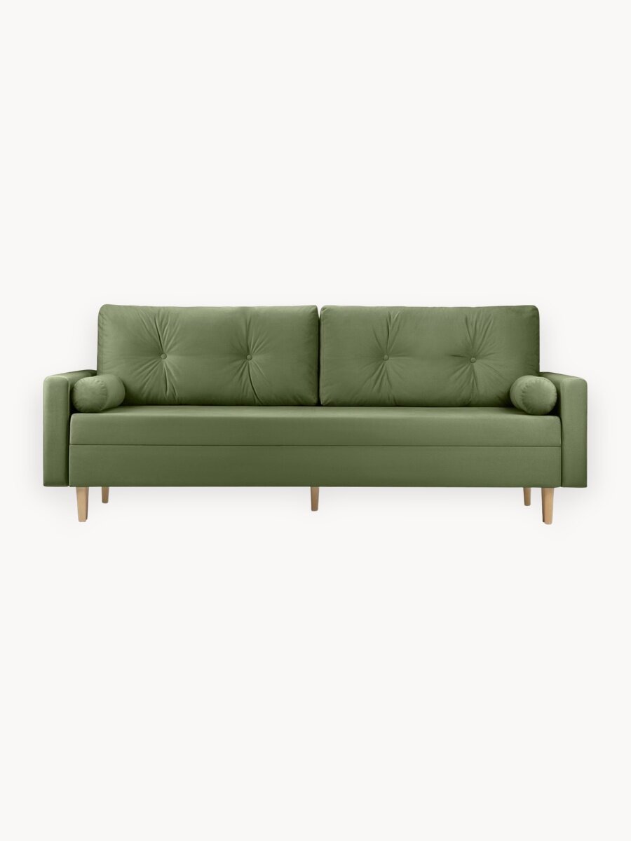 Диван раскладной Divan.ru Нумо Velvet Olive, 216x90x86 см, спальное место 195x140 см, зелёный, велюр