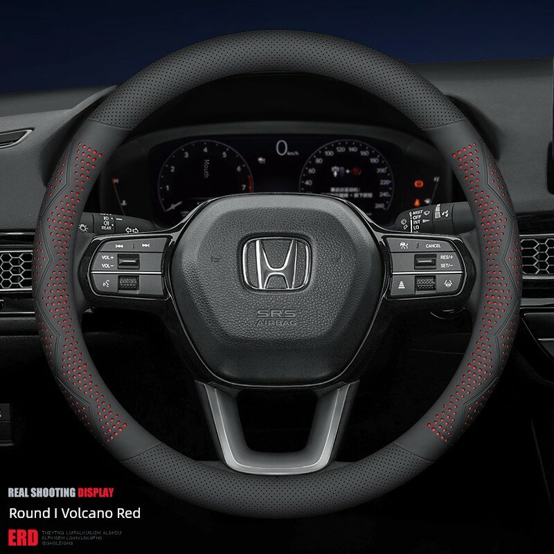 Круглый кожаный чехол для руля в огненно-красном без логотипа Honda для моделей CR-V Accord Civic Fit Jazz HR-V