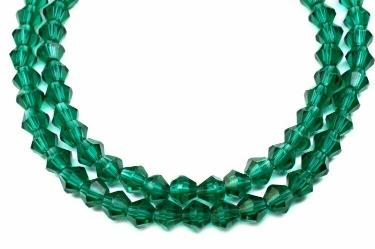 Бусина стеклянная биконус 6х6мм, цвет изумрудный, прозрачная, 534-006, 10шт