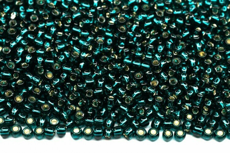 Бисер японский TOHO круглый 11/0 #0027BD изумруд, серебряная линия внутри, 10 грамм