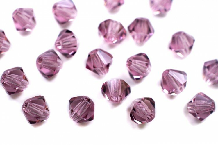 Бусины биконусы хрустальные 4мм, цвет LIGHT AMETHYST, 746-026, 20шт