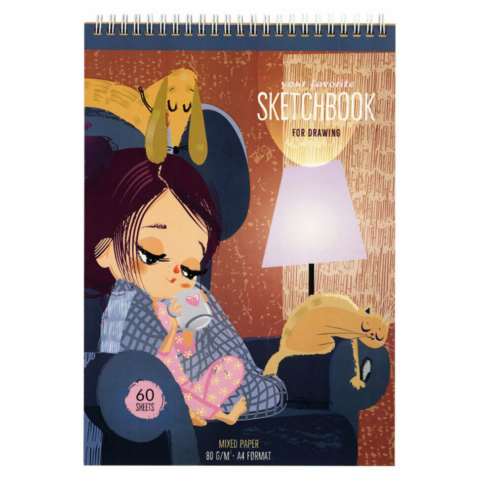 Скетчбук 60л, А4 ArtSpace "Уютный дом", на гребне, микс 3 блока (крафт+черный+пастель беж), 315932