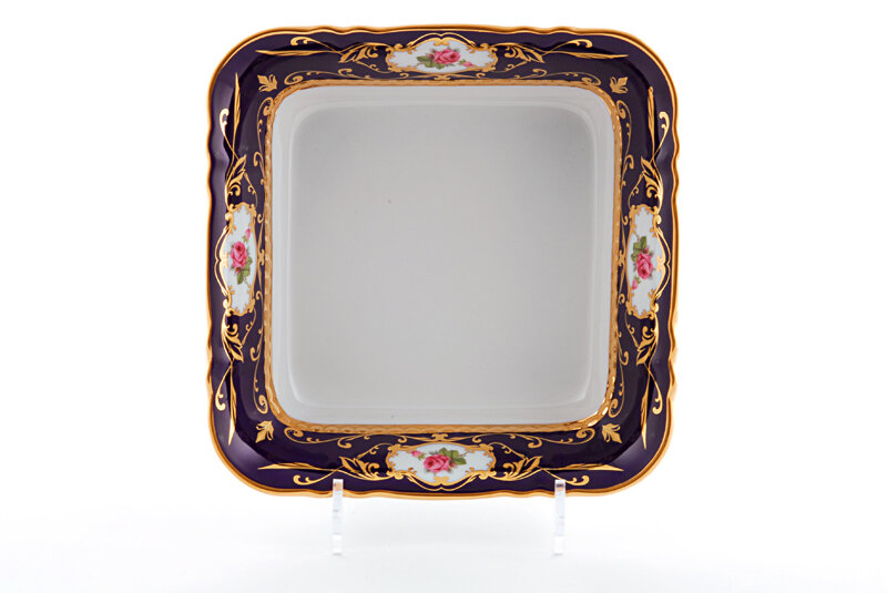 Салатник квадратный 17 см. Соната "Розовая роза, кобальт"