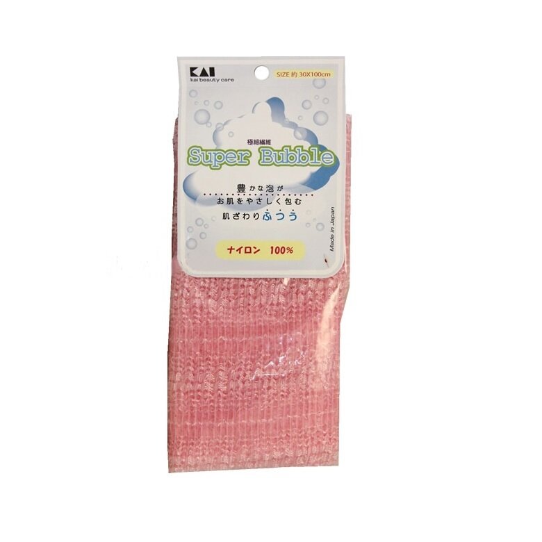 Kai Мочалка для тела массажная Supper Bubble, средней жесткости, розовая, 30 х 100 см