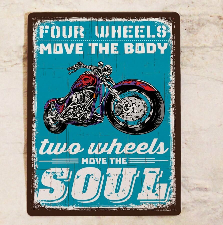 Яркая интерьрная табличка для гаража, дачи, подарок мотоциклисту на 23 февраля, металл, 20х30 см.