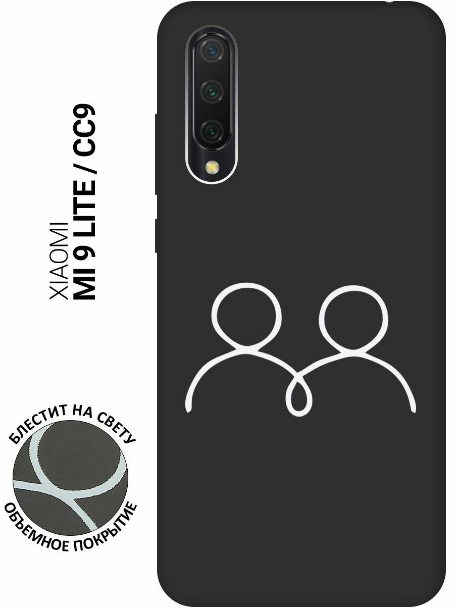 Матовый Soft Touch силиконовый чехол на Xiaomi Mi 9 Lite, CC9, Сяоми Ми 9 Лайт, Ми СС9 с 3D принтом "Couple Lines W" черный