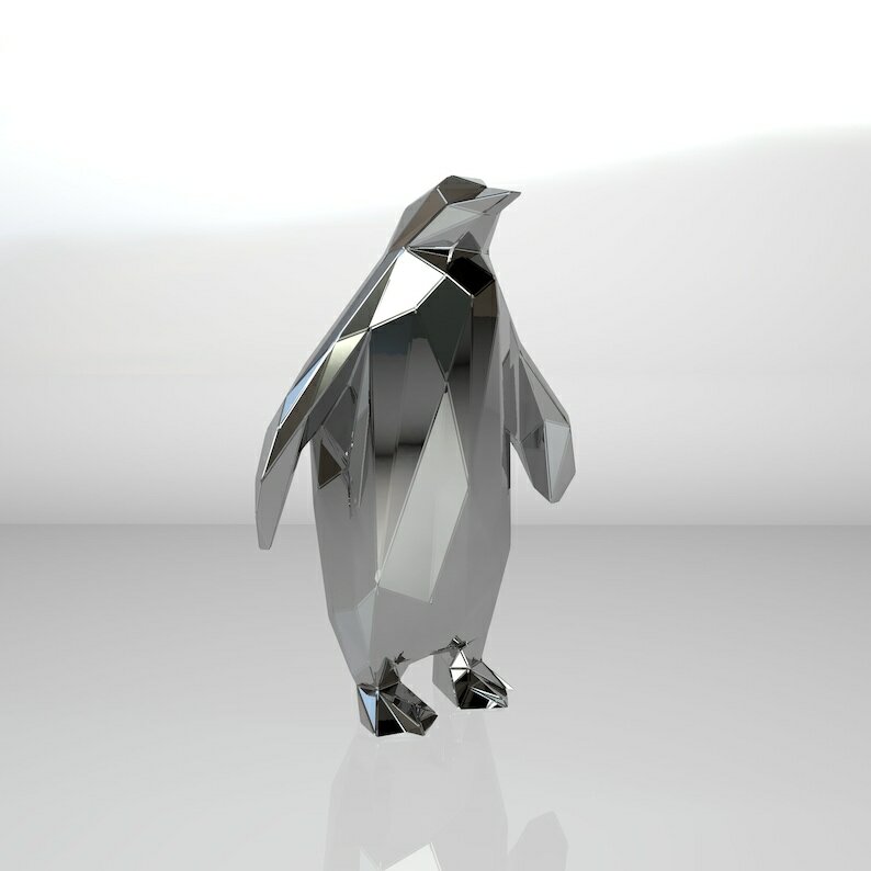Полигональная фигура Пенгвин, геометрический полигональный металлический декор интерьера
