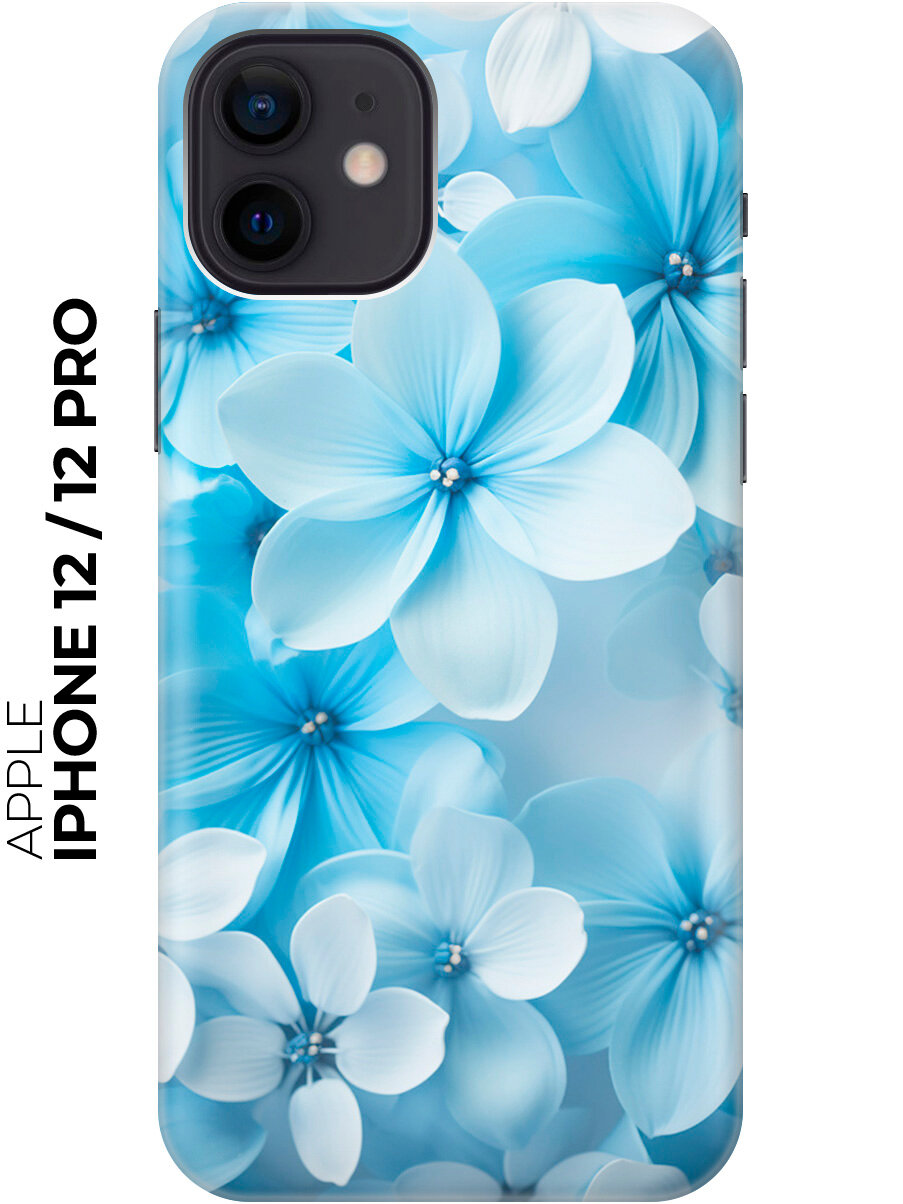 Силиконовый чехол на Apple iPhone 12 / 12 Pro / Эпл Айфон 12 / 12 Про с рисунком "Бело-голубые цветы"