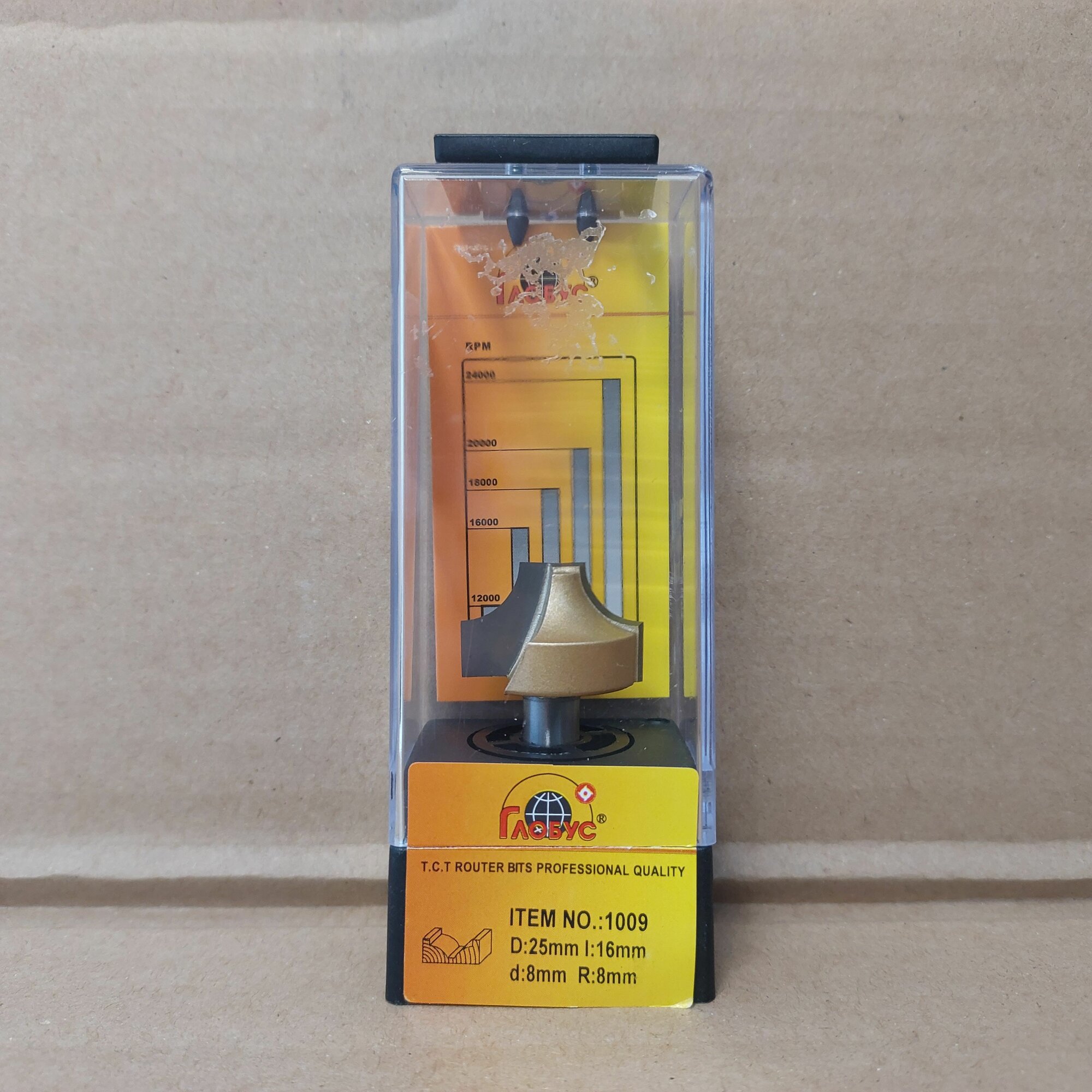 Фреза радиус ( без подш.) или Псевдофиленка R8 мм Глобус 1009 "Ovolo" D:25mm I:16mm d:8mm Радиусная R:8mm