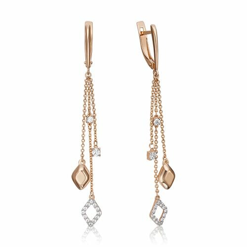 Серьги, красное золото, 585 проба, фианит
