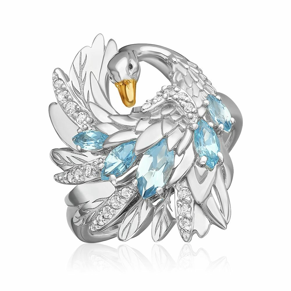 Кольцо, белое золото, 585 проба, родирование, топаз