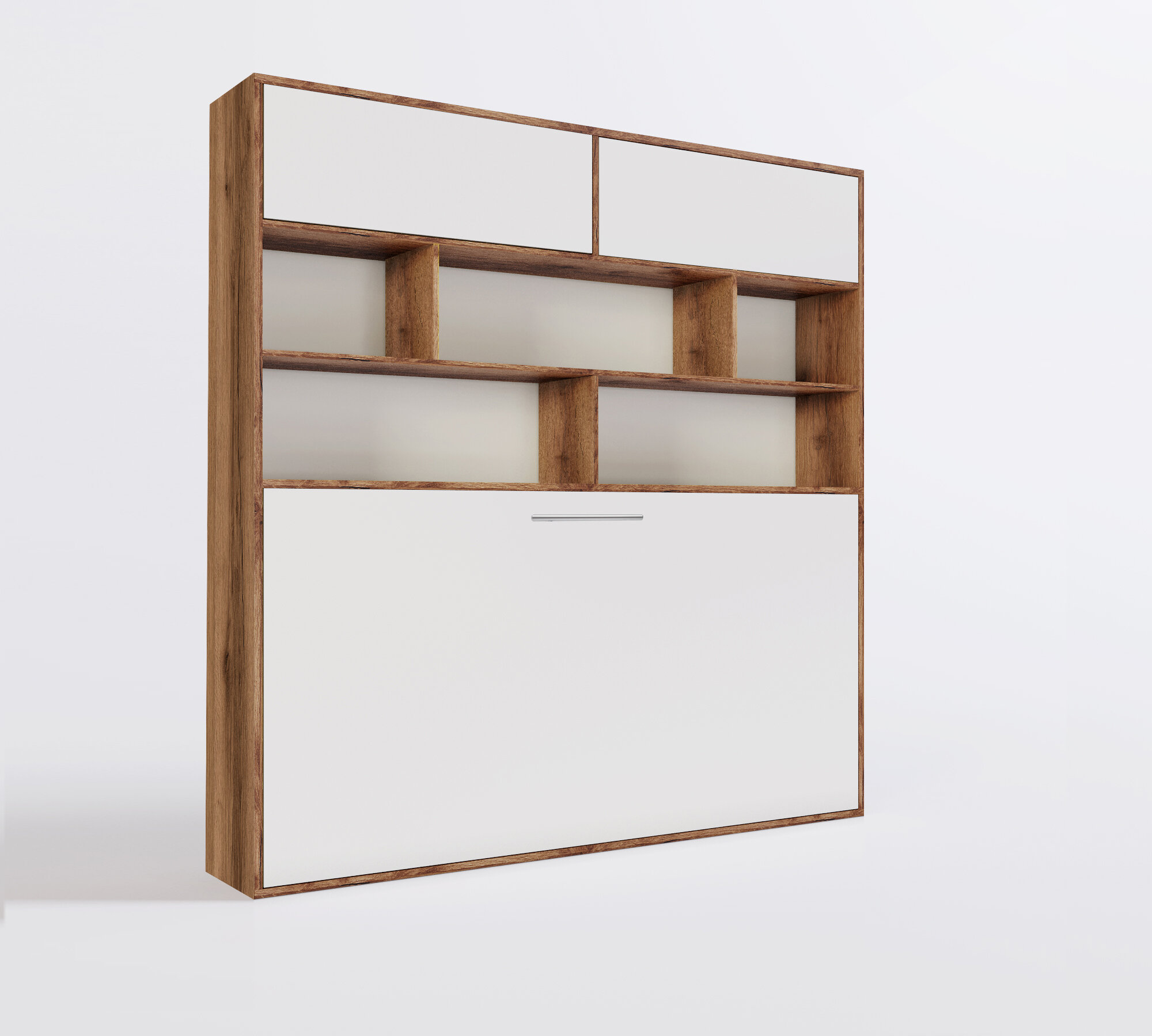 Односпальная шкаф-кровать трансформер с антресолью, полками, складным подголовником Бранда Форма Янтарь