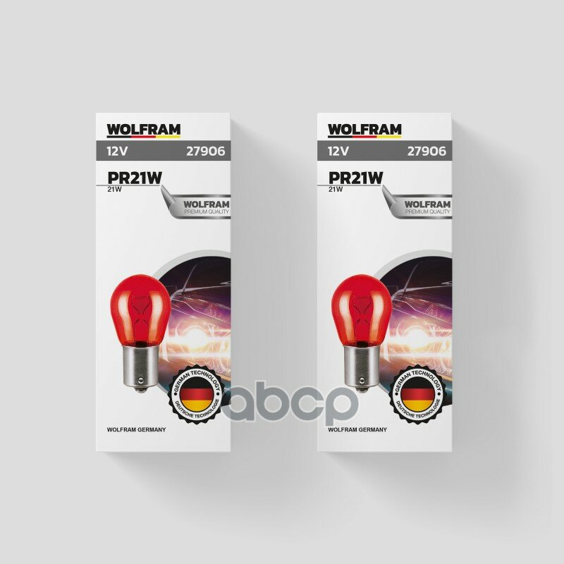 Лампа PR21W 12V 21W BAW9s Цвет красный WOLFRAM BULB RED 1 шт. картон UPPER REVERSE CONNECTION 27906/PR21W BAW9s PR21W BAW9s W.