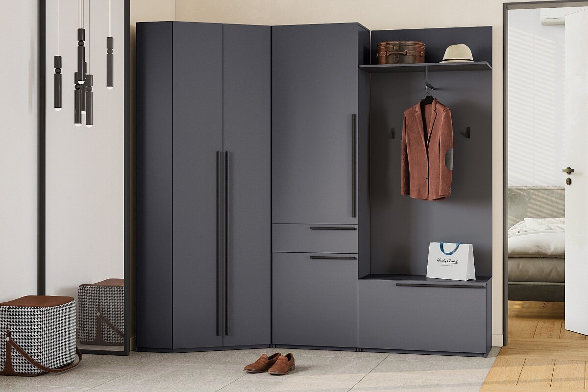 Прихожая МебельЛэнд24 Лорена Пакс - 3 Графит 228x40x220 серый