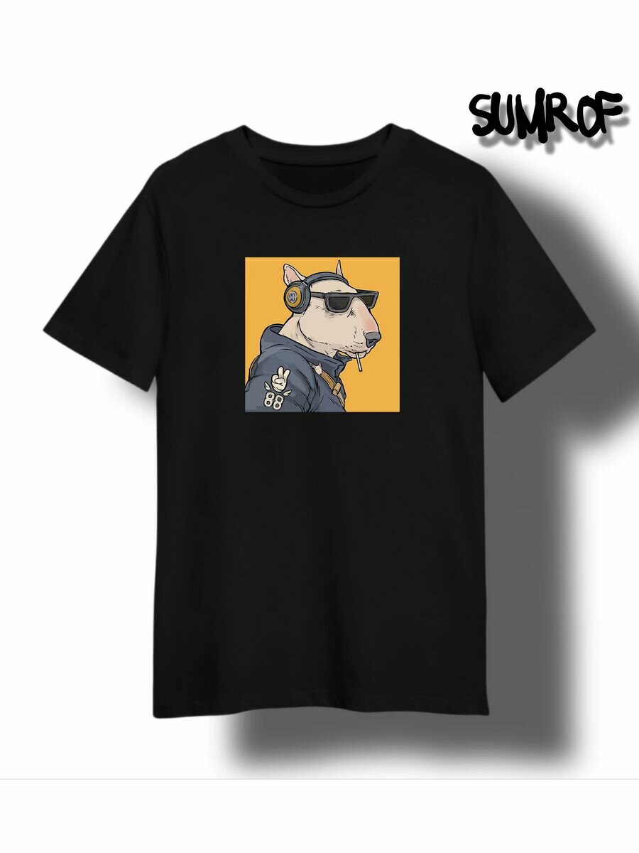 Футболка питбуль в очках в наушниках