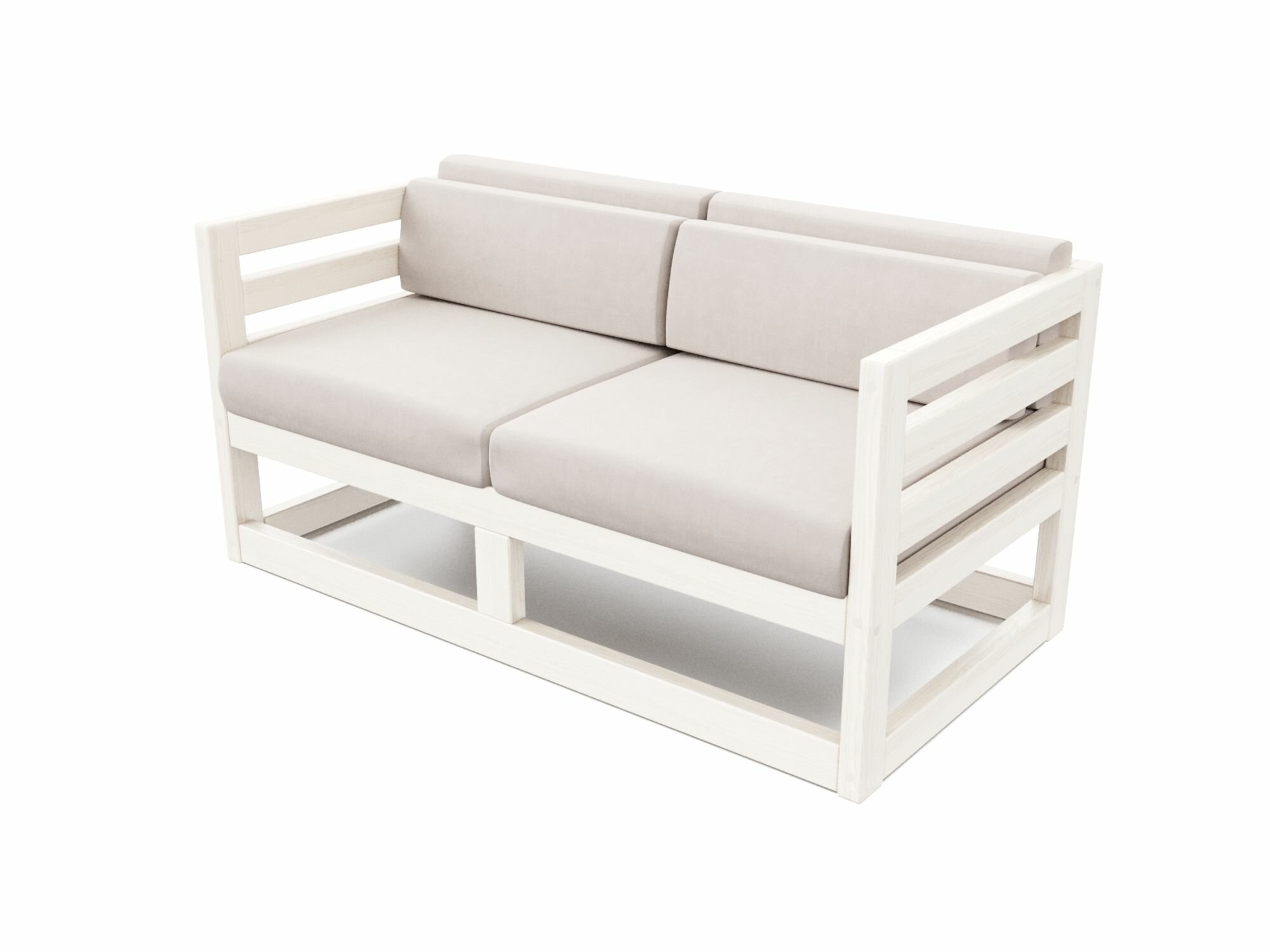 Маленький диван кушетка Arsko Магнус-М, белый-беленый дуб, вельвет, массив дерева, двухместный, садовый, скандинавский лофт