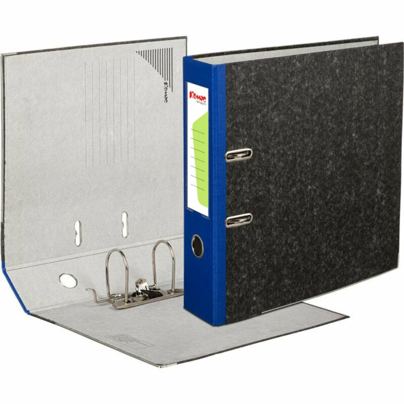 Папка-регистратор с аро. мех. Комус мрам, бум/бум80мм, син кореш, карм. к, мет. уг, 1017489