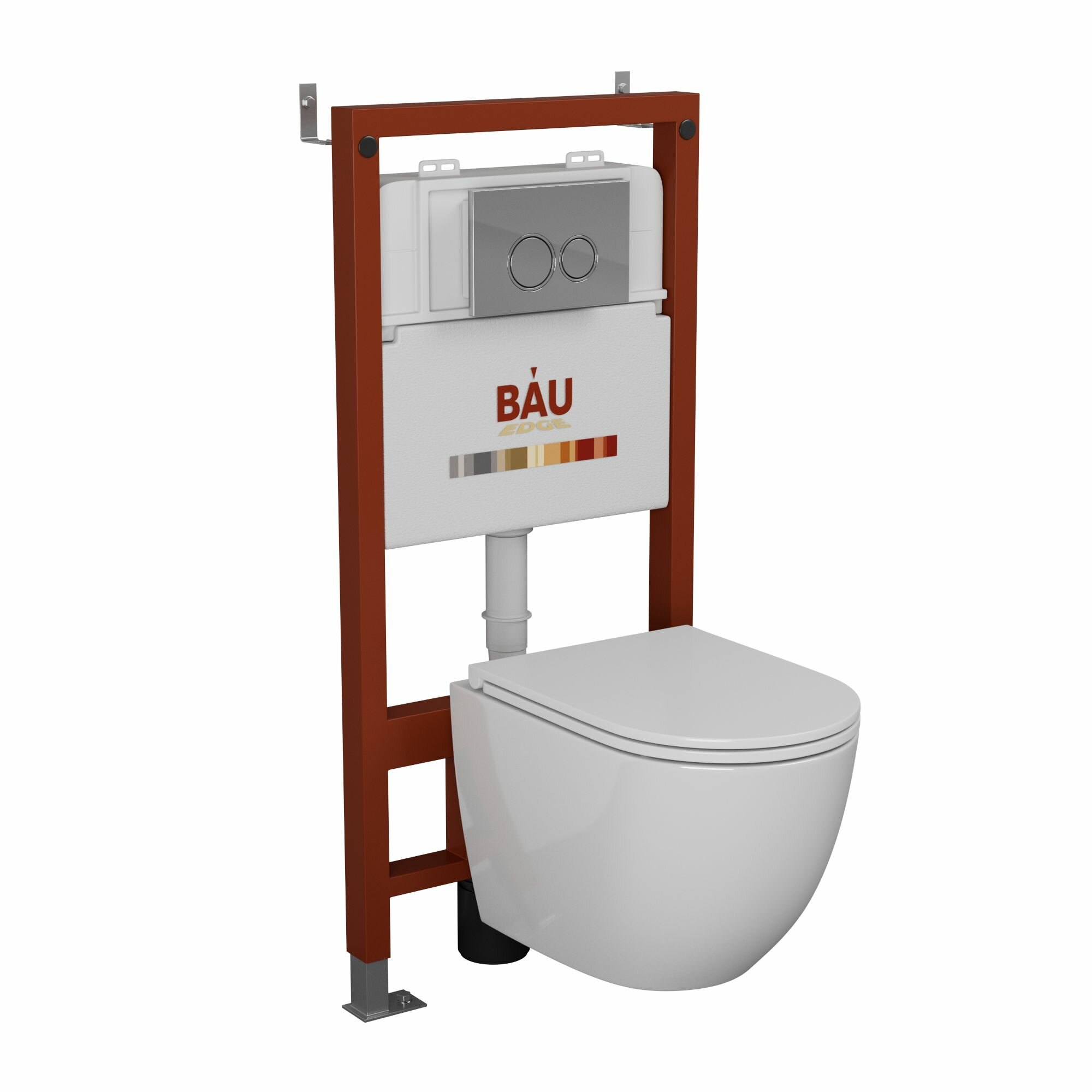 Комплект BAU 6 в 1: инсталляция BAU PRO для подвесного унитаза, унитаз подвесной безободковый смыв торнадо Bau Dream 52х36 Hurricane-5, сиденье быстросъемное микролифт, круглая хромированная клавиша