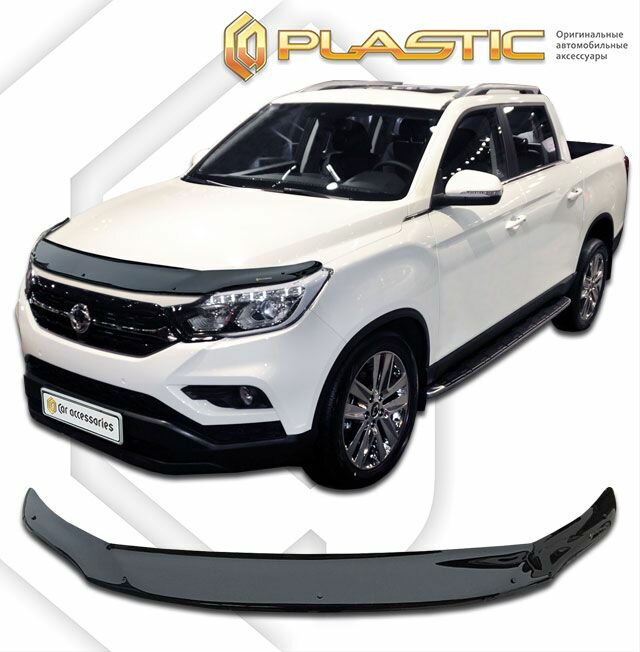 Дефлектор капота SsangYong Rexton Sports 2018 - 2021 Черный глянцевый СА Пластик