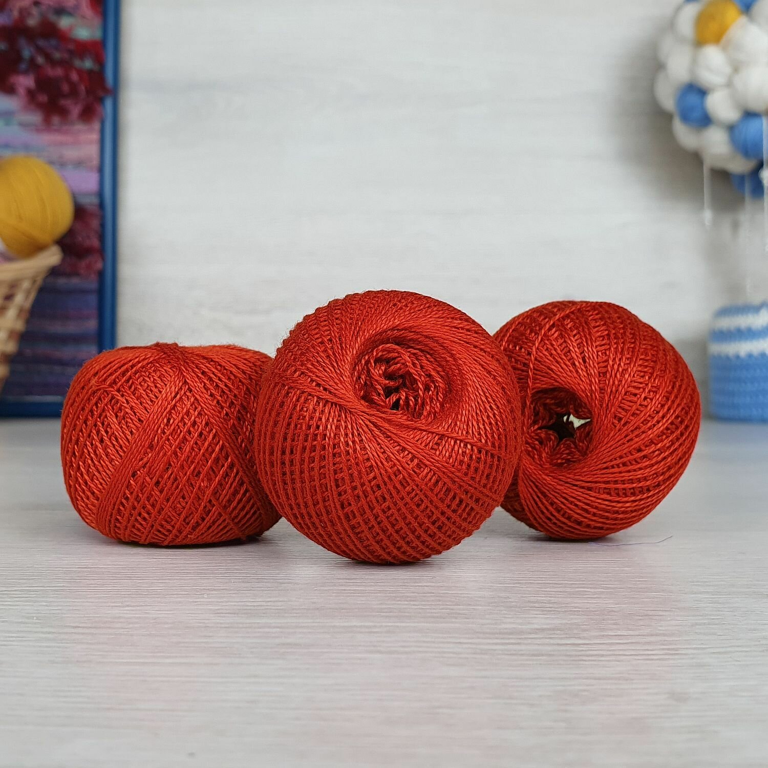 Пряжа ПНК им. С. М. Кирова Ирис набор 6 шт, оранжевый - 0713, 100% мерсеризованный хлопок, 6 мотков, 25 г, 150 м.