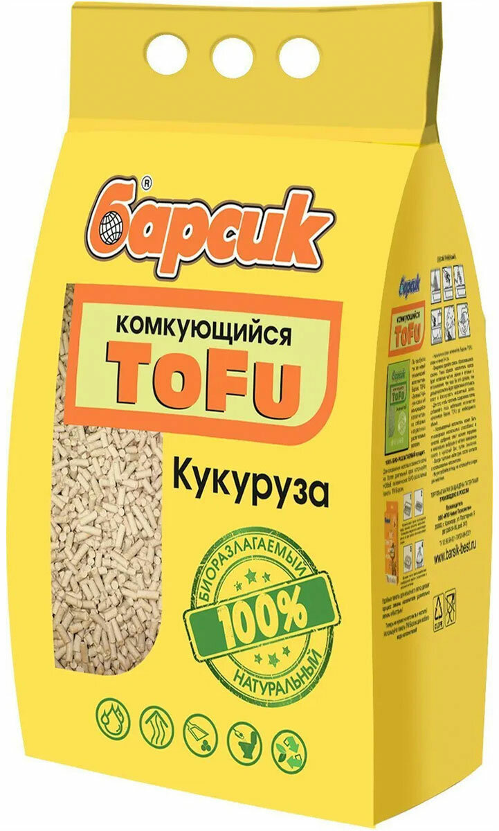 БАРСИК TOFU КУКУРУЗА наполнитель комкующийся для туалета кошек 4,54 л