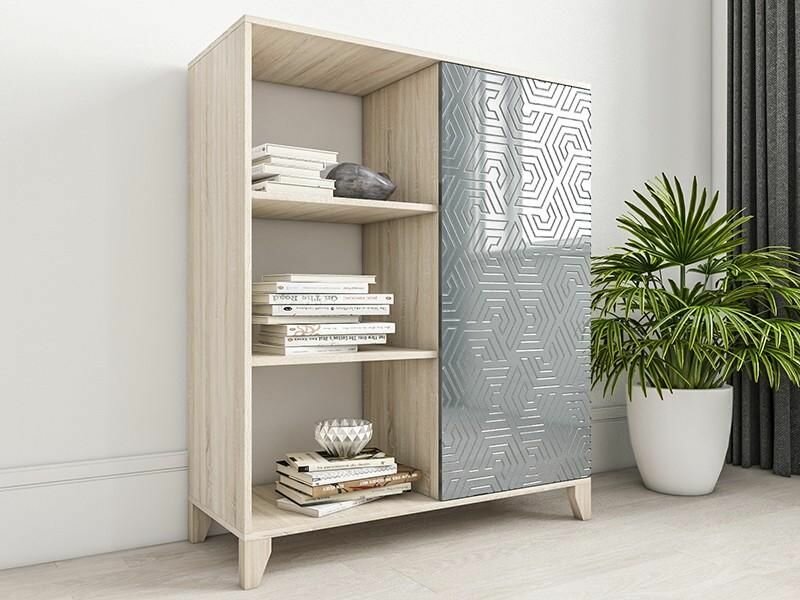 Комод с полками Мебель на Руси "Сканди 27" 100х120х40 Дуб сонома /Графит глянец