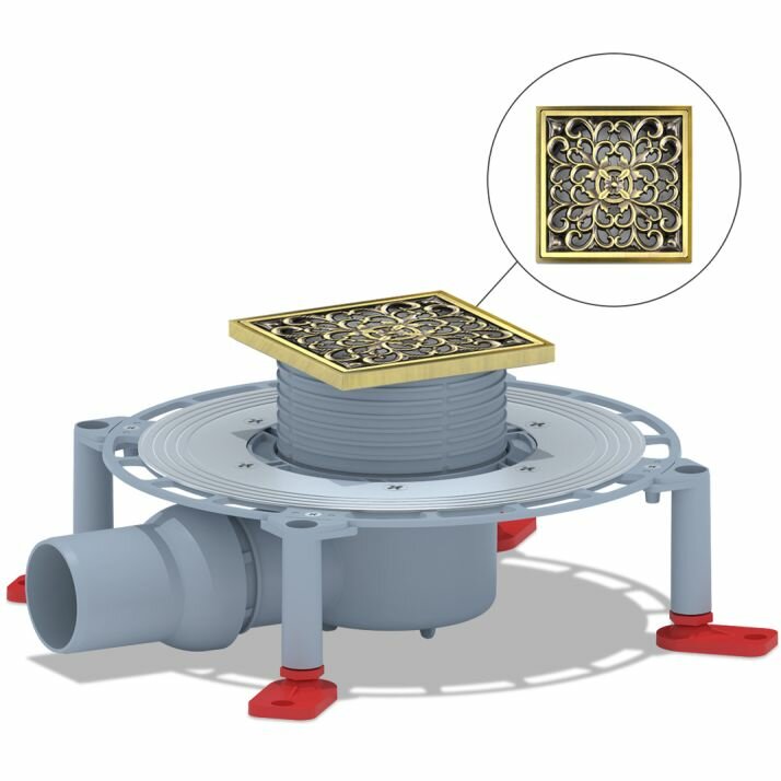 Трап Bronze de Luxe (Бронз Де Люкс) горизонтальный выход, комбинированный затвор, дизайн-решетка Узоры 21962-5602 бронза