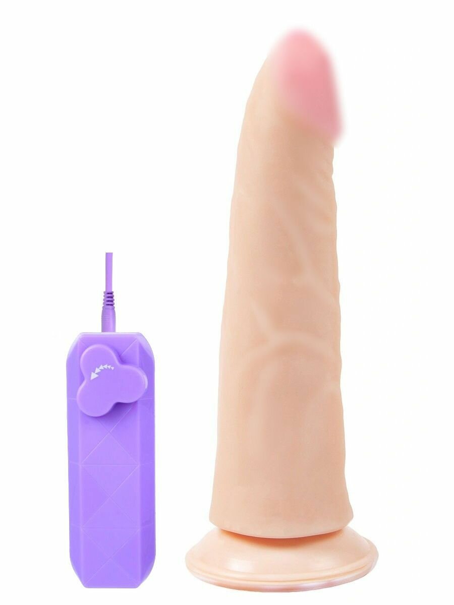 Вибратор-фаллоимитатор из киберкожи на присоске с выносным блоком управления, 19см