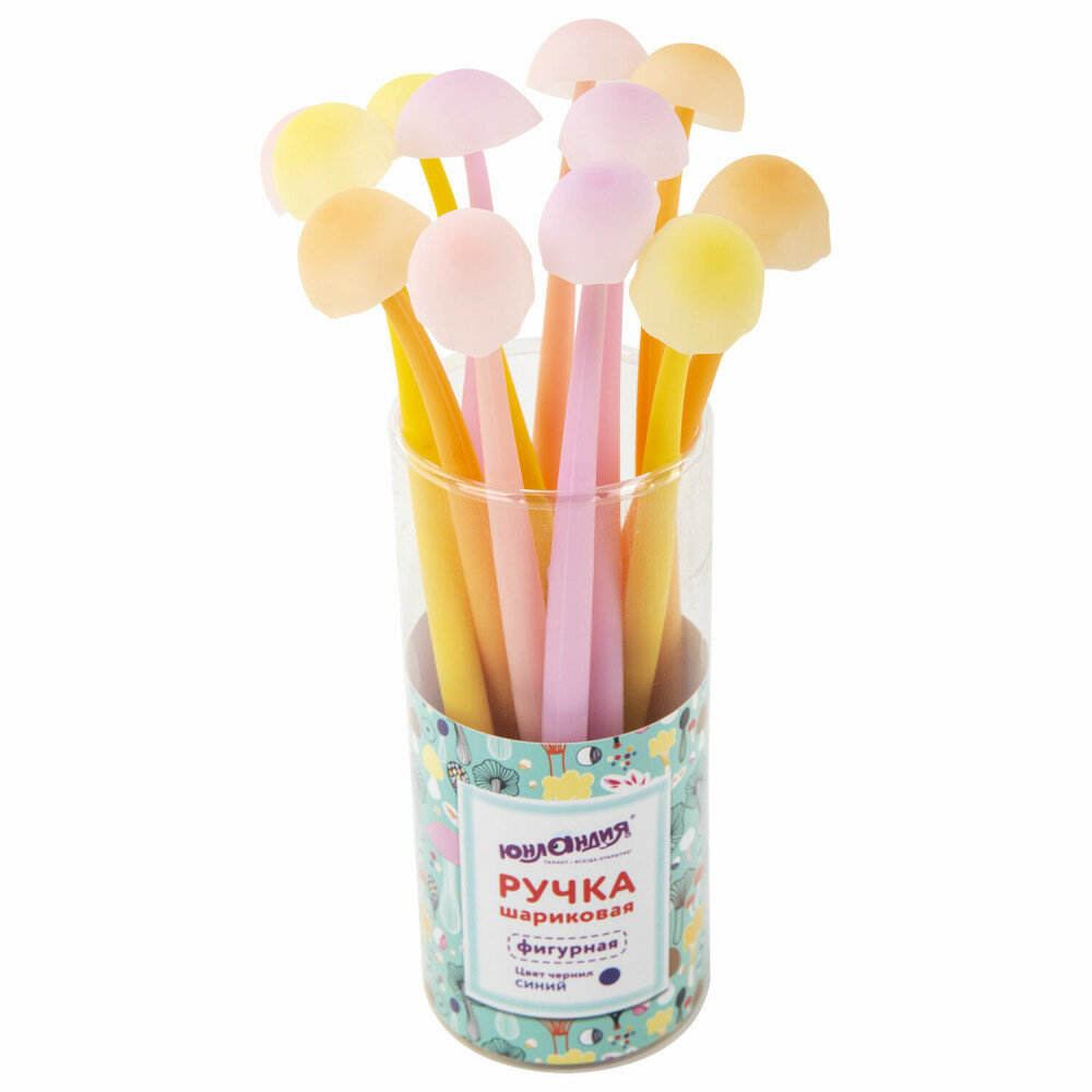 Ручка фигурная шариковая юнландия "Гриб", силиконовый корпус, ассорти, синяя, пишущий узел 0,7 мм, 143796, 1 шт