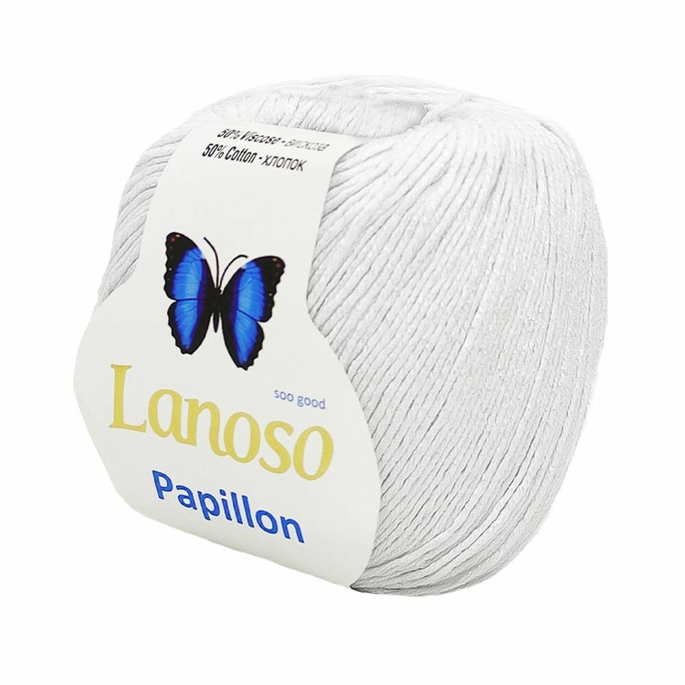 Пряжа Papillon Lanoso, белый - 955, 50% хлопок, 50% вискоза, 6 мотков, 50 г, 210 м.