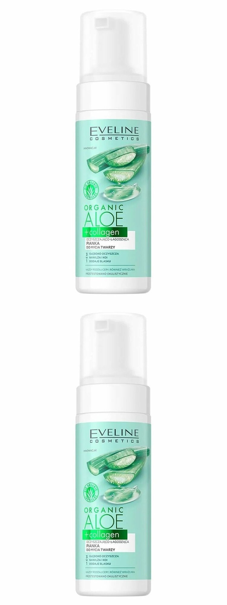 Eveline Cosmetics Пенка для умывания Organic Aloe+Collagen, очищающе-успокаивающая, 150 мл, 2 шт.