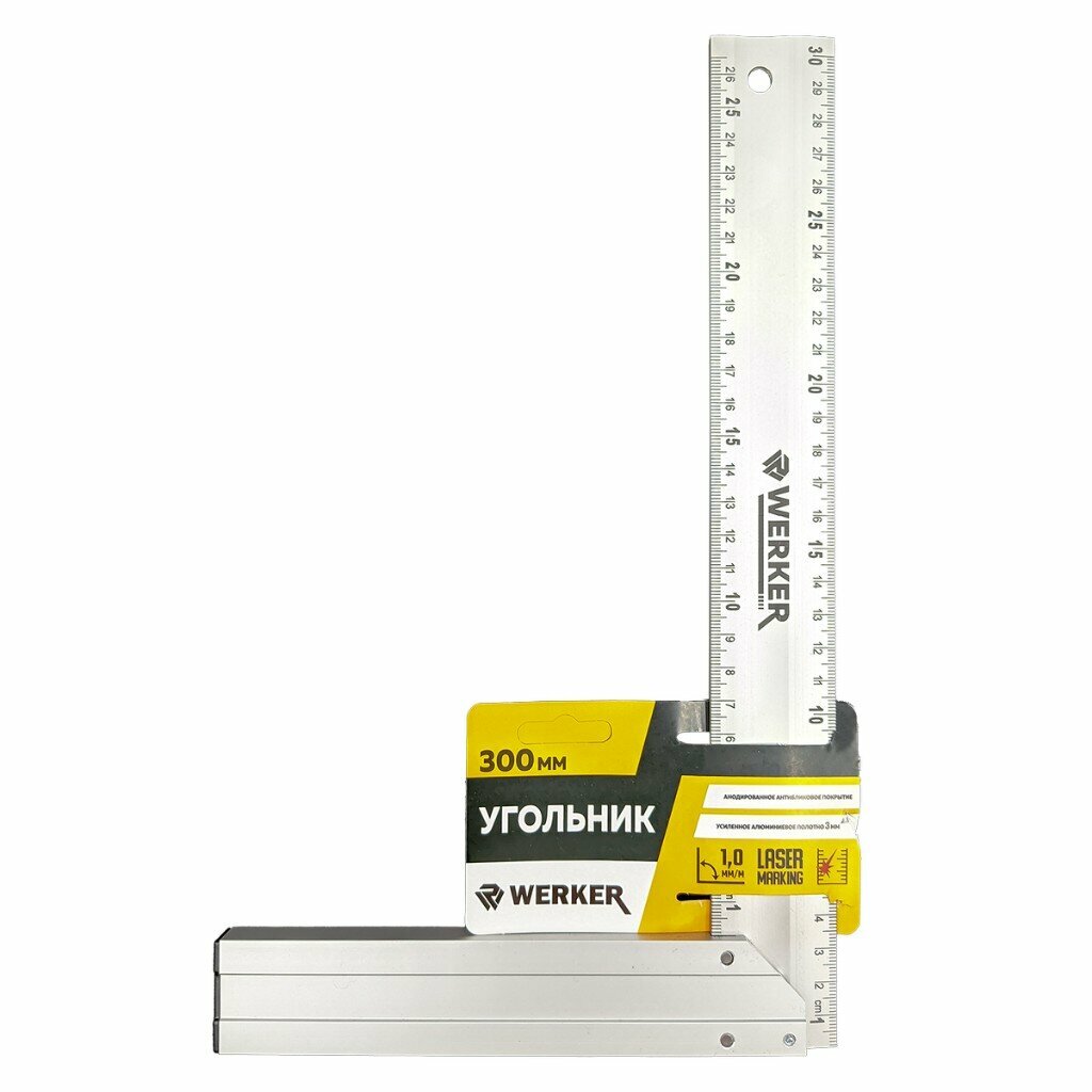 Угольник столярный, 300 мм, алюминий, серебряный, Werker, Анодирование, 01_0361729