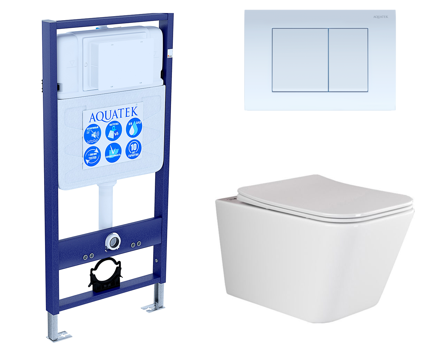Комплект 3 в 1 инсталляция Акватек Standart 50 + Унитаз подвесной Ceramica Nova Metric Rimless CN3007 с кнопкой белой INS-0000012 + CN3007 + KDI-0000009