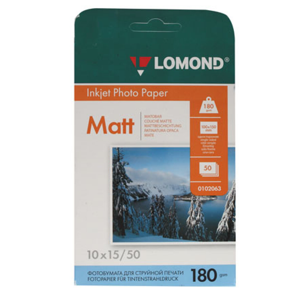 Фотобумага для струйного принтера LOMOND, А6, 180 г/м2, 50 листов в пачке, односторонняя матовая, белая, 0102063.