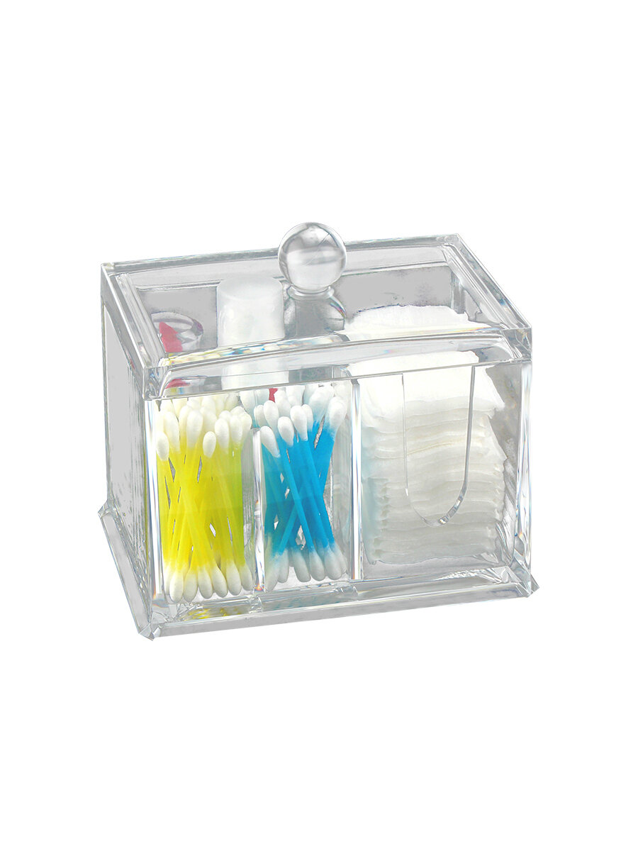 IGRObeauty Диспенсер/ Органайзер многофункциональный для ватных дисков и ватных палочек , акрил, 14*10*12.