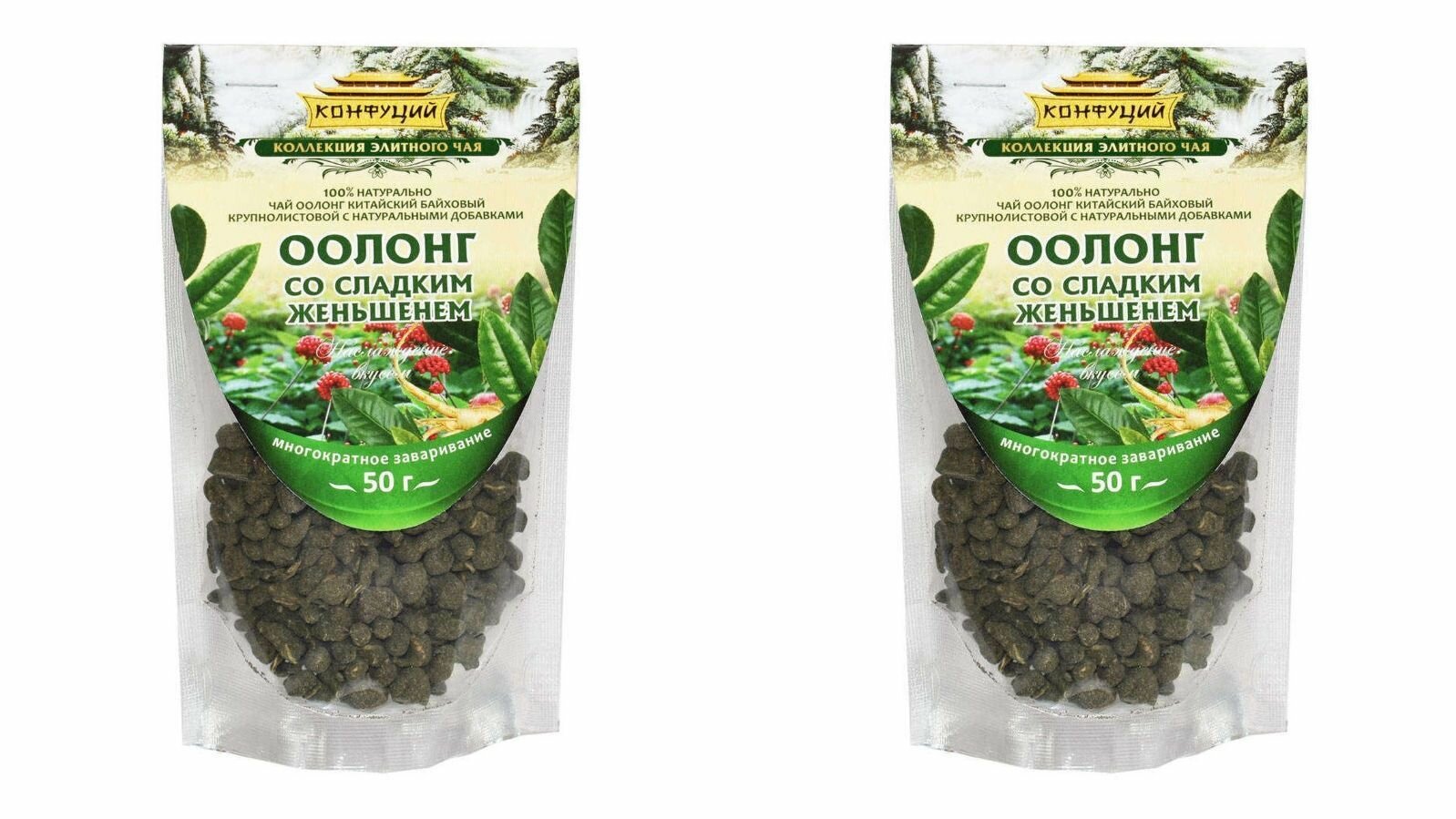 Конфуций Чай зеленый Оолонг со сладким женьшенем, 50 г, 2 уп