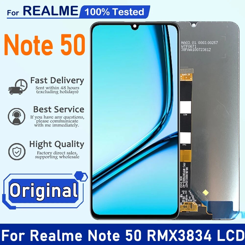 Дисплей 6,74 дюйма для Realme Note 50 RMX3834, ЖК-дисплей, деталь для ремонта и замены Black With Frame