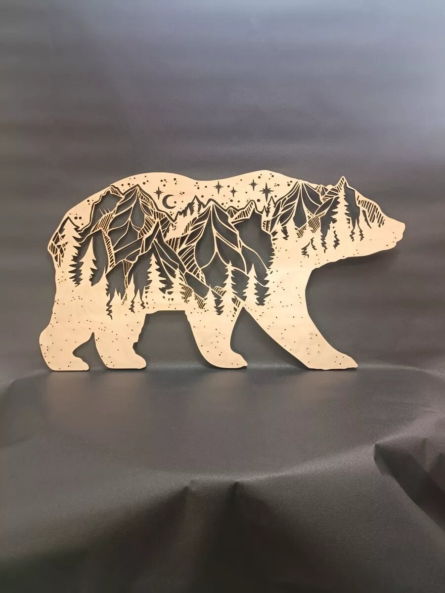 Заготовка панно из дерева "Мишка" для декора и дизайна